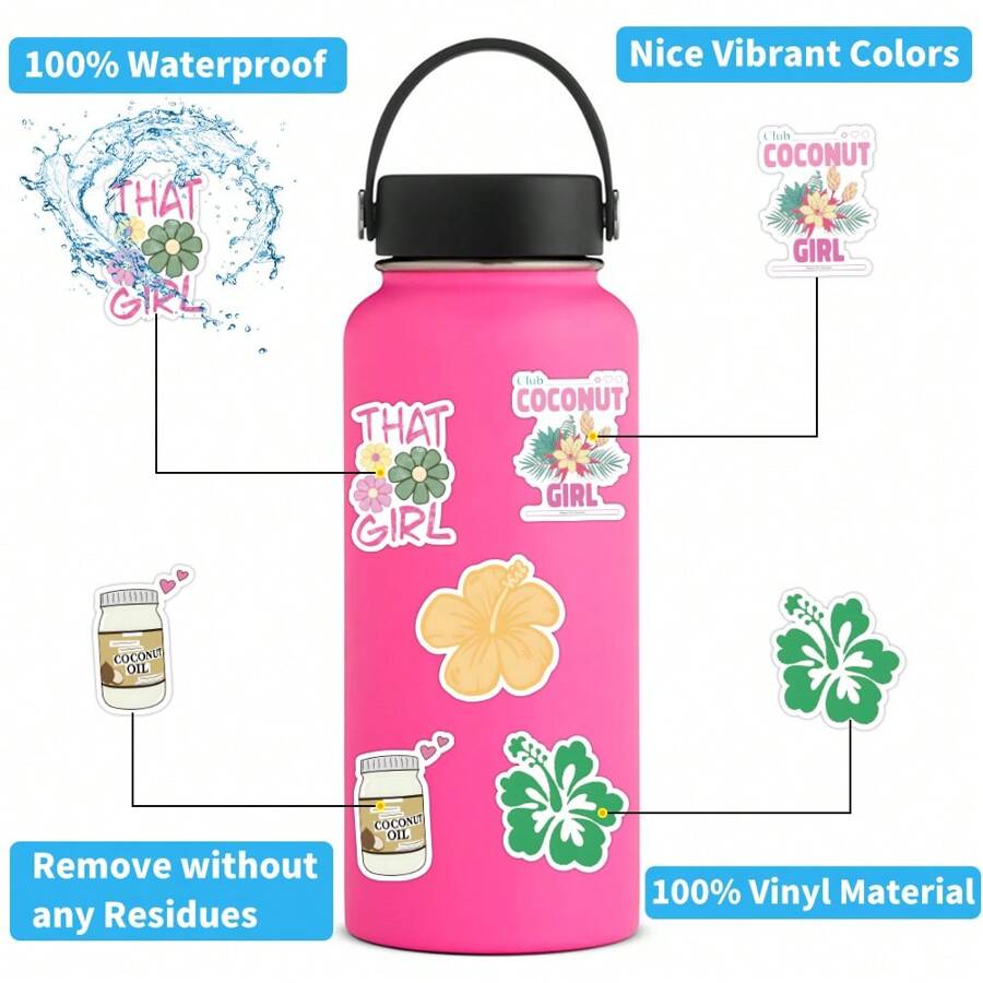 50Pcs Coconut Girl Stickers Vinyl Aesthetics Stickers For Scrapbooking ...