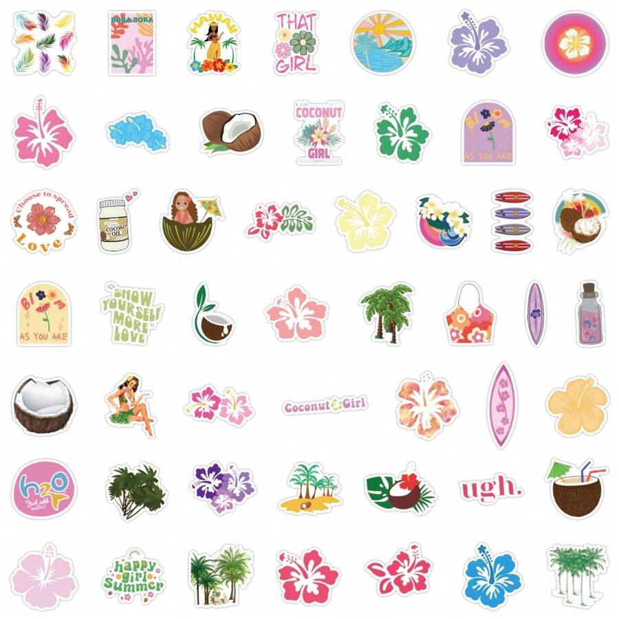 50Pcs Coconut Girl Stickers Vinyl Aesthetics Stickers For Scrapbooking ...