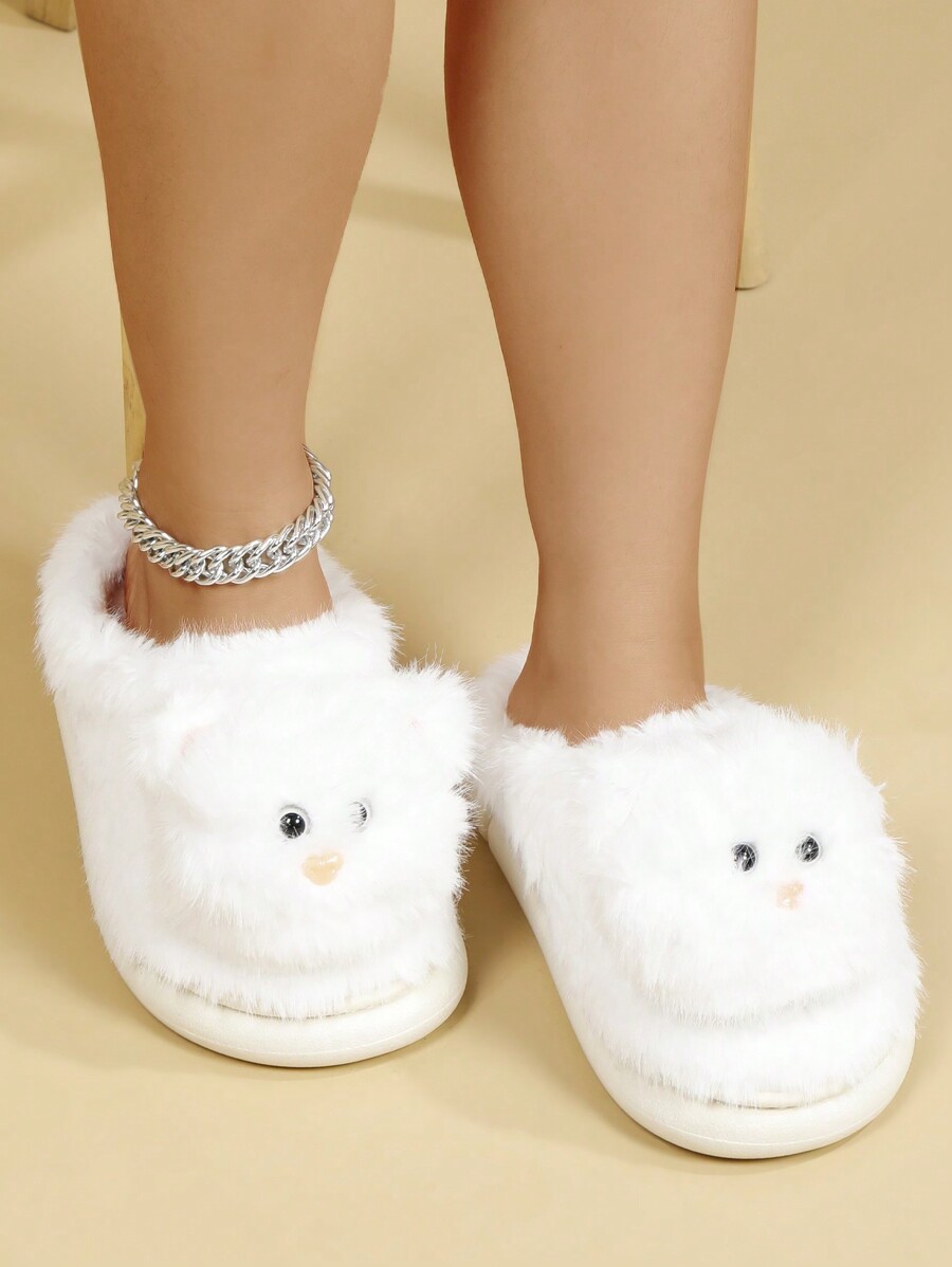Women's Cute Cartoon Cat House Slippers, Warm Plush Indoor Non-Slip ...