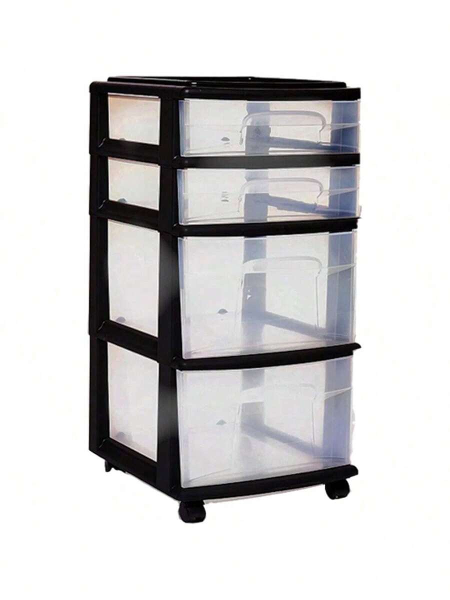 4-Drawer Plastic Storage Cart Organizer With Removable Wheels, Black ...