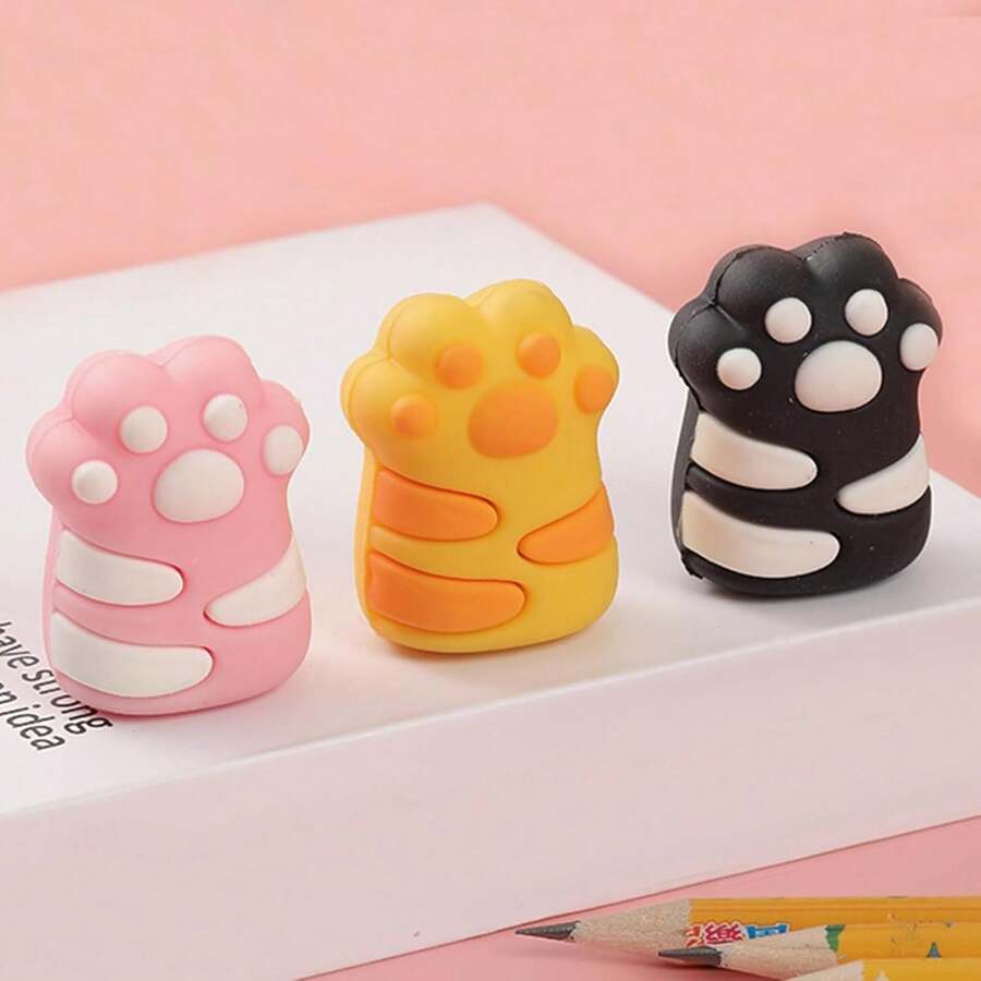 3 Cute Pencil Sharpeners. Cartoon Cat Paw Pencil Sharpeners. Small ...