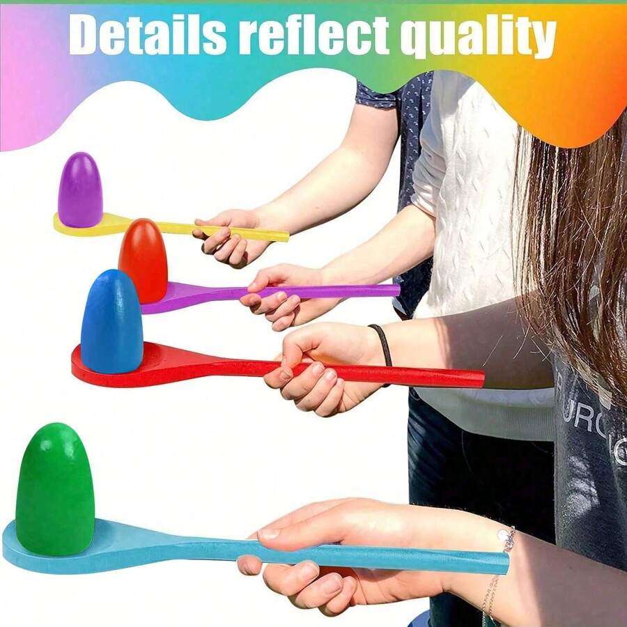 12pcs Egg Spoon Race Game Sets, Wooden Egg Balance Game Relay Race ...