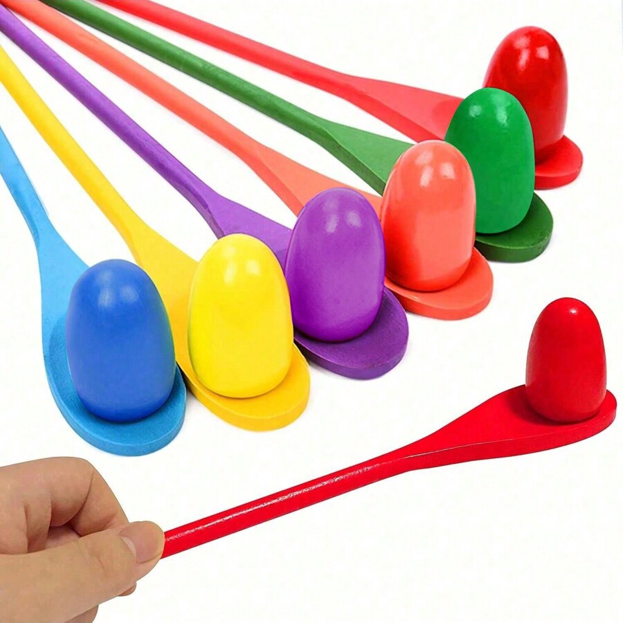 12pcs Egg Spoon Race Game Sets, Wooden Egg Balance Game Relay Race ...