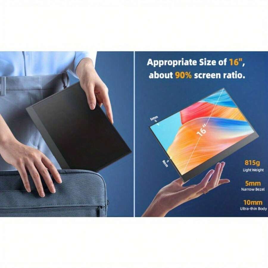 16.0" Portable Monitor 2K Screen USB C 1600P For Raspberry PI 5 4 W ...