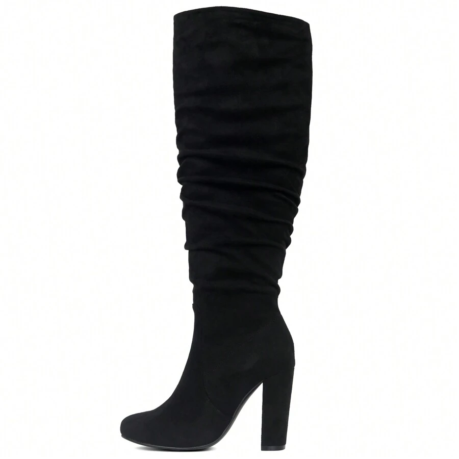 Mubberry Womens Faux Suede Solid Knee Boots Ladies Pointed Toe Leopard ...