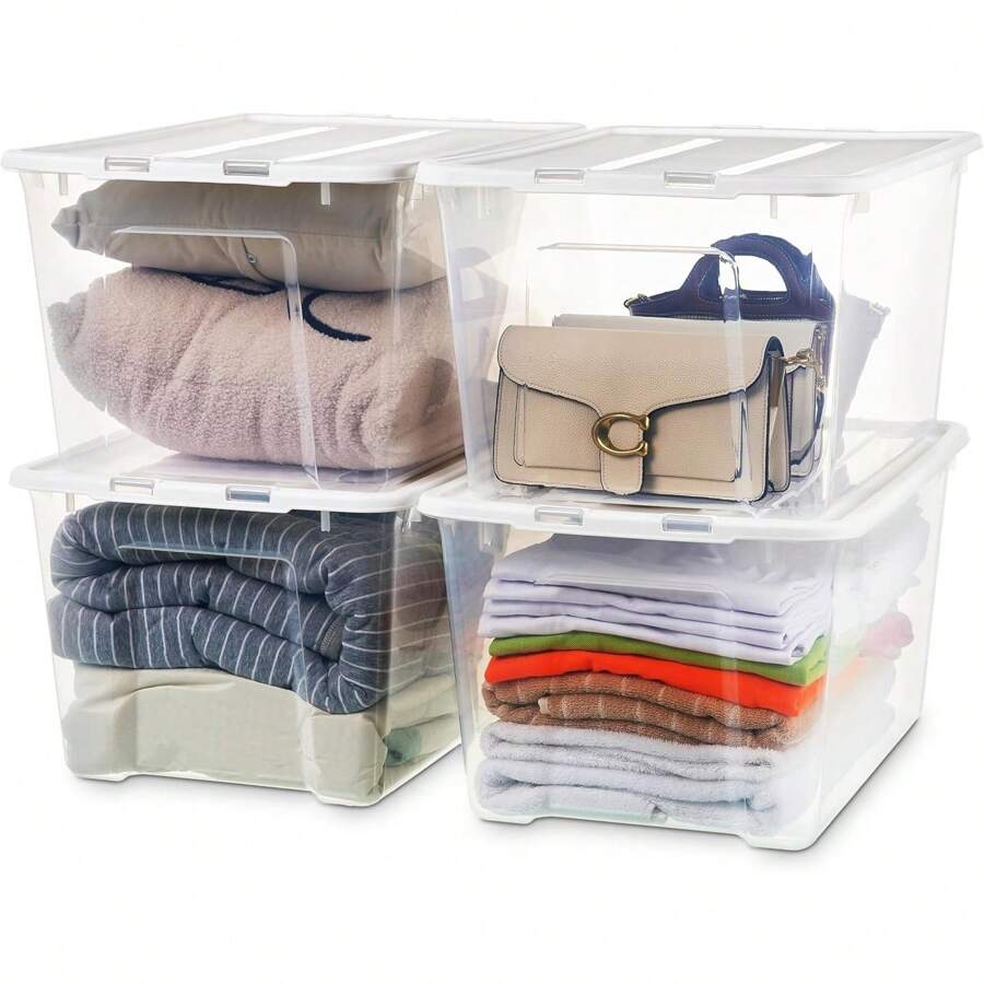 54 Quart Stackable Storage Plastic Storage Box With Tight Locking Lid ...
