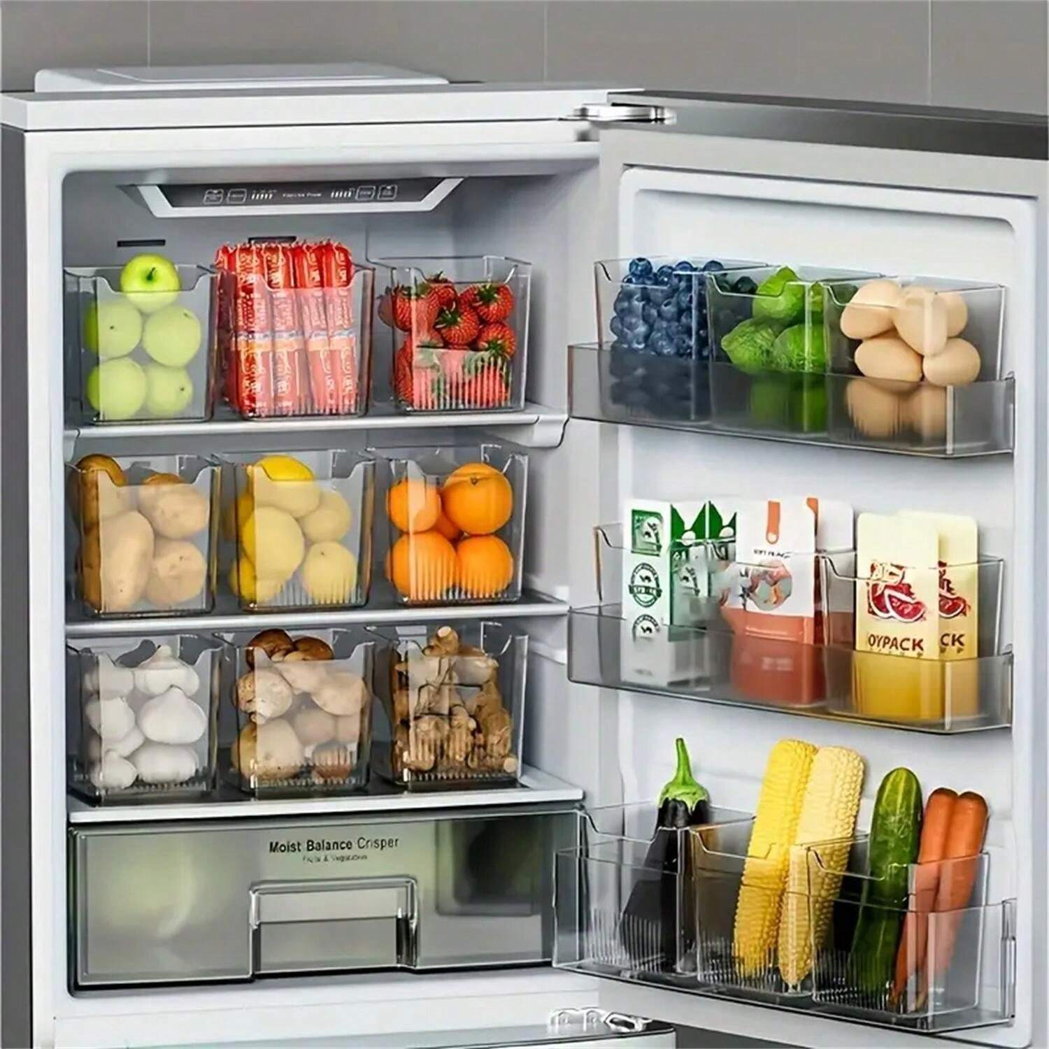 3-Piece Set Clear Plastic Fridge Organizer Bins, Stackable Refrigerator ...
