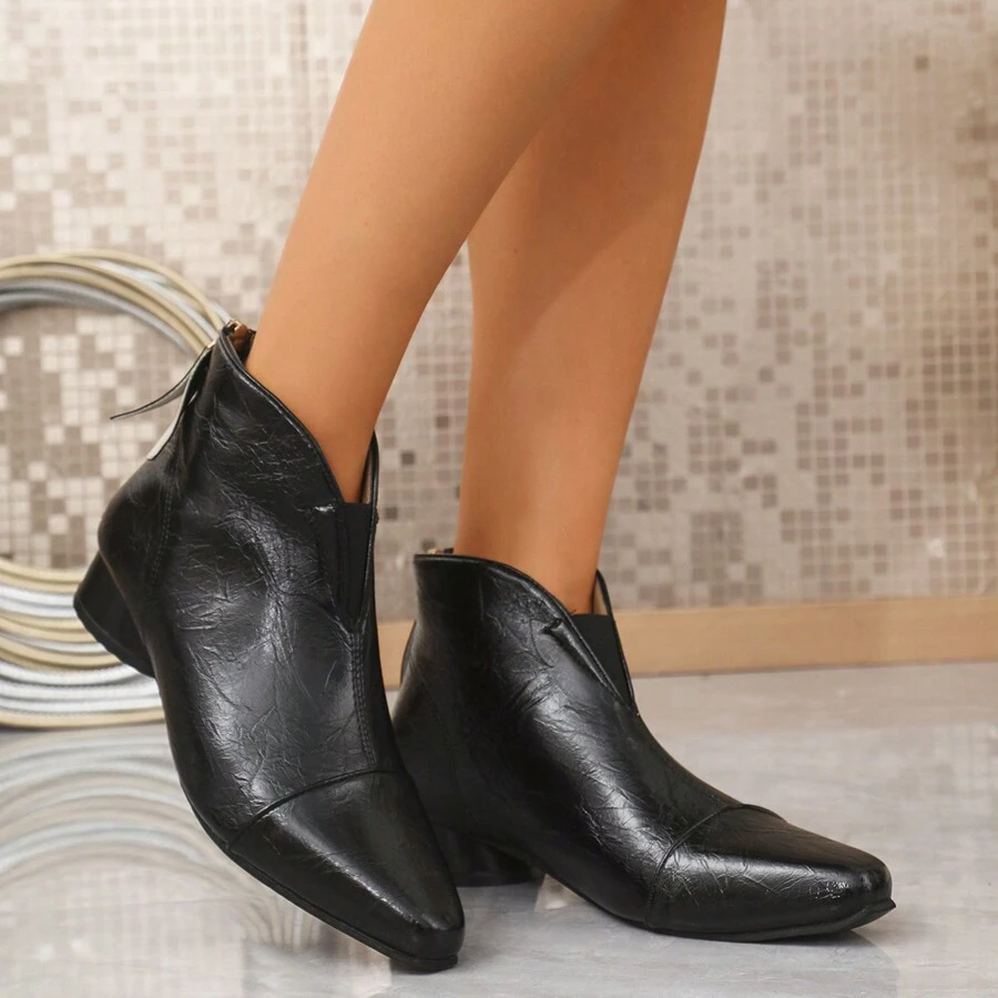 Botas de tobillo para mujer negras/plateadas con puntera cuadrada y ...