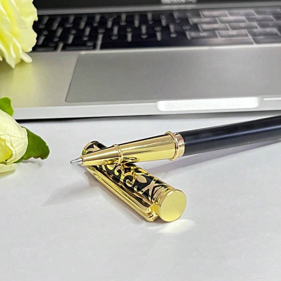 A Metal Business Office Signature Pen Gold Carving Pattern Pen Cap ...
