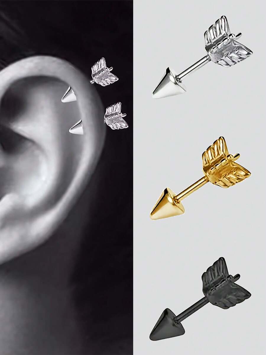 1pc Stainless Steel Arrow Design Spike Cartilage Earrings Arrow Barbell ...