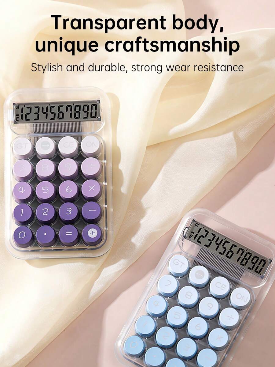 1 Pc Transparent Circular Mechanical Button Portable Calculator With ...