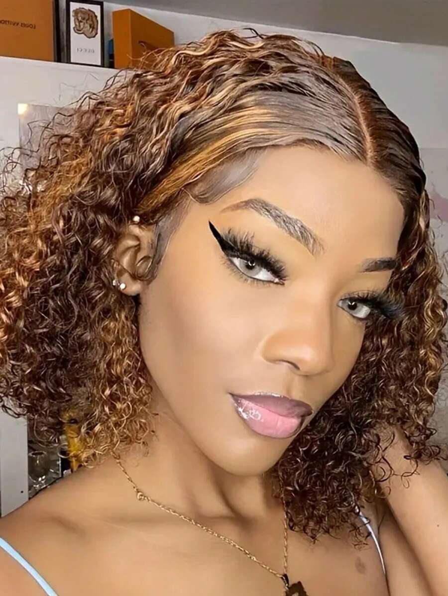 Perruque bouclée courte de style Pixie Bob en cheveux humains avec ...