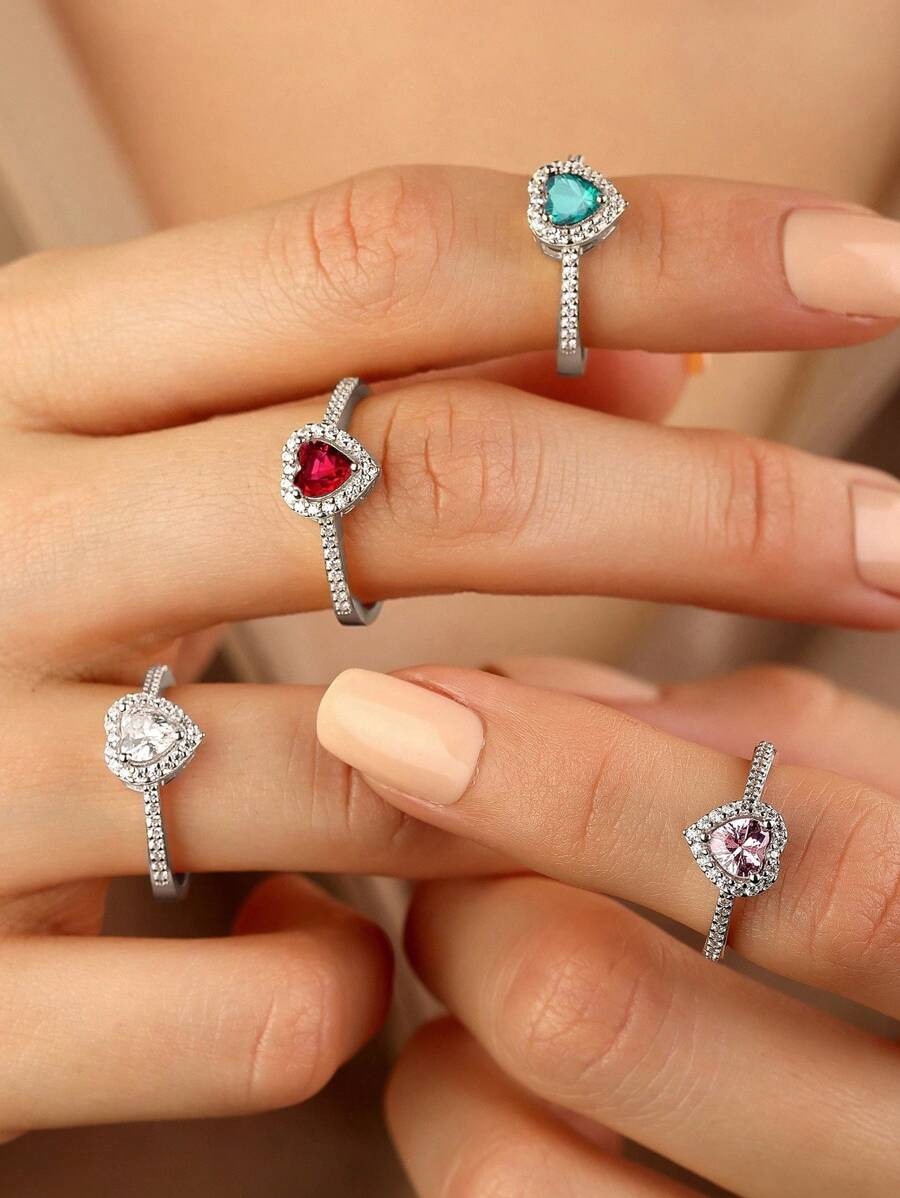 Esberry 1 Pc Unique Heart-Shaped Birthstone Engagement Ring For Women ...