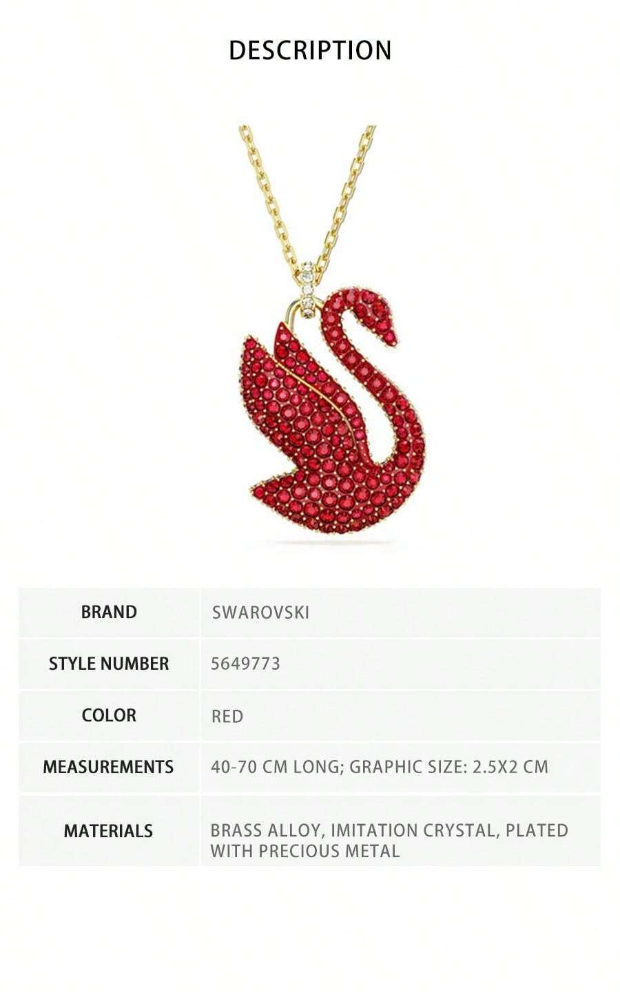 Swarovski Red Rhinestone Decor Swan Pendant Necklace 5649773 | SHEIN USA