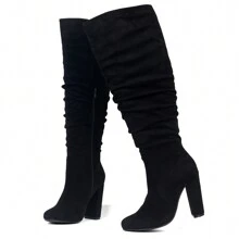 Mubberry Womens Faux Suede Solid Knee Boots Ladies Pointed Toe Leopard ...