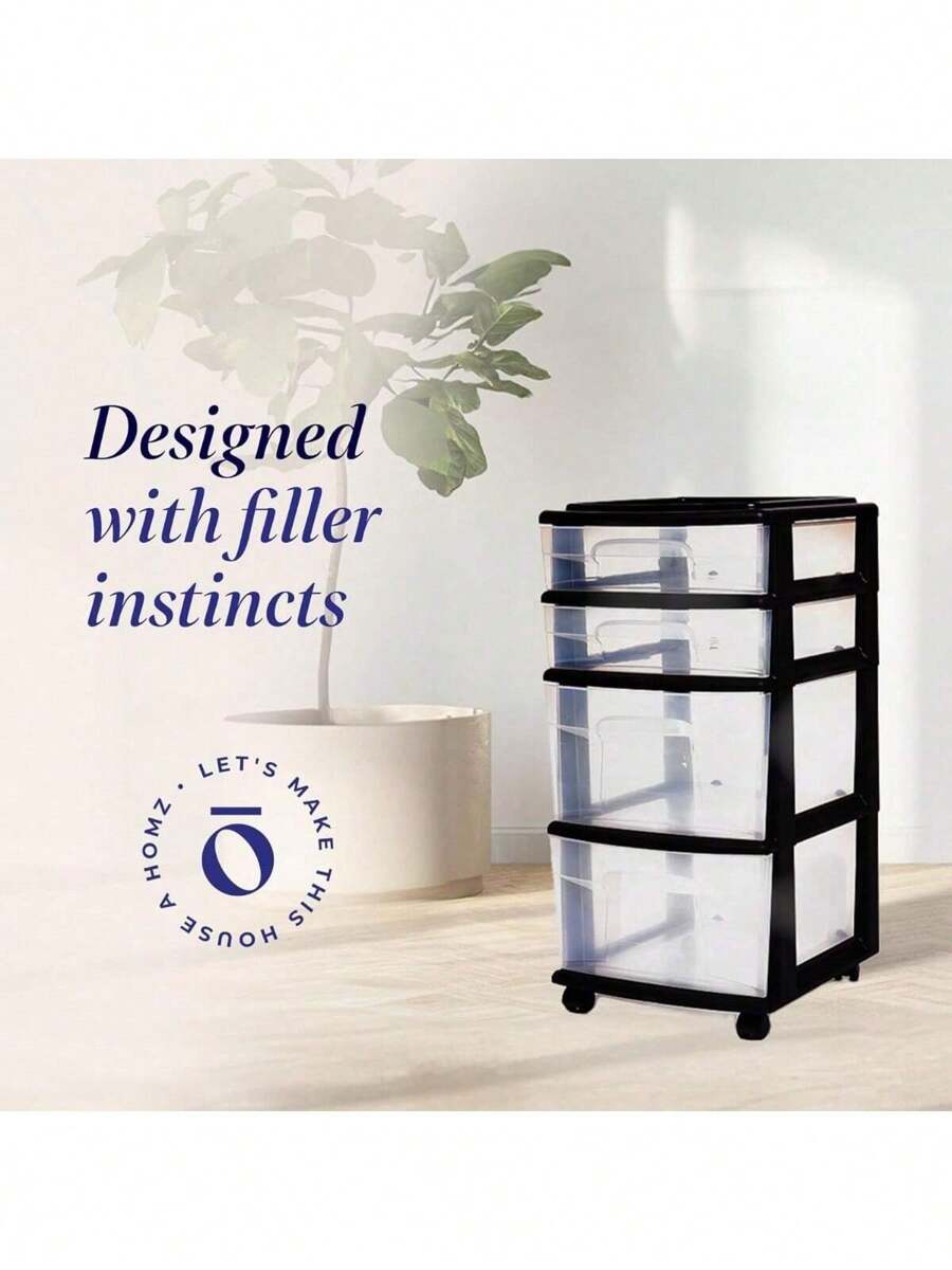 4-Drawer Plastic Storage Cart Organizer With Removable Wheels, Black ...