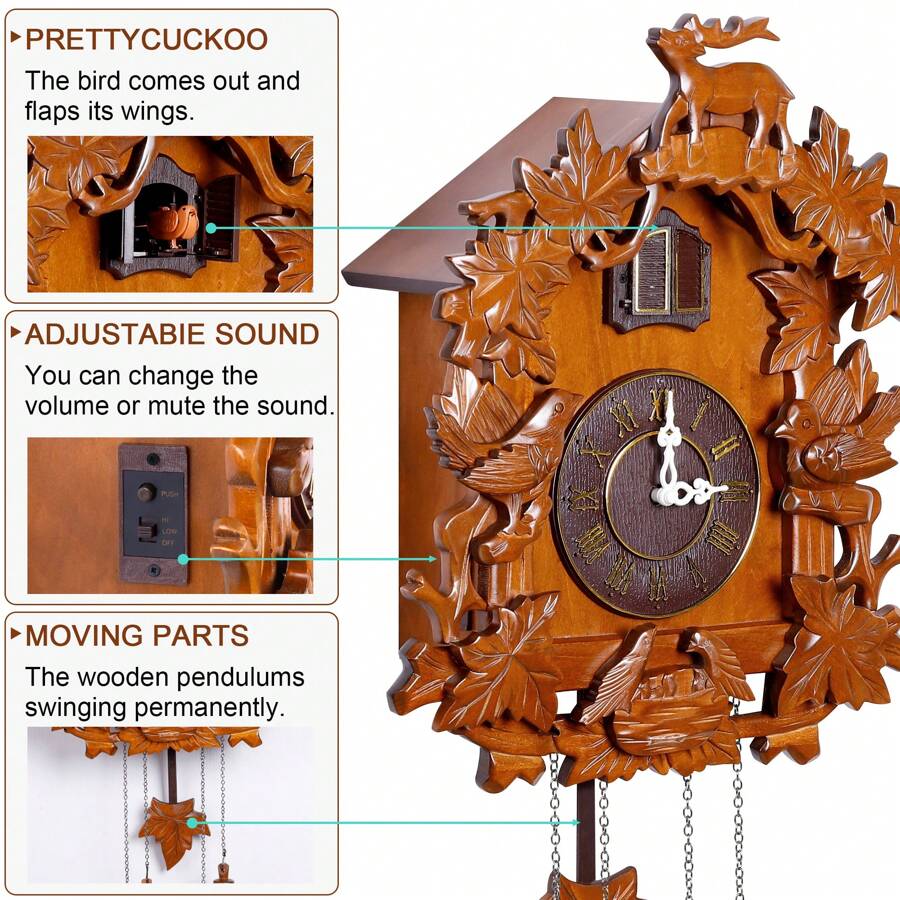 Kendal Vivid Large Deer Handcrafted Wood Cuckoo Clock With 4 Dancers ...