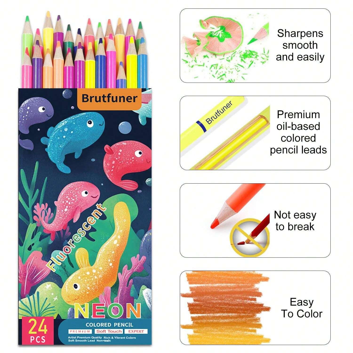 24 lápices de colores a base de aceite fluorescentes, lápices de ...