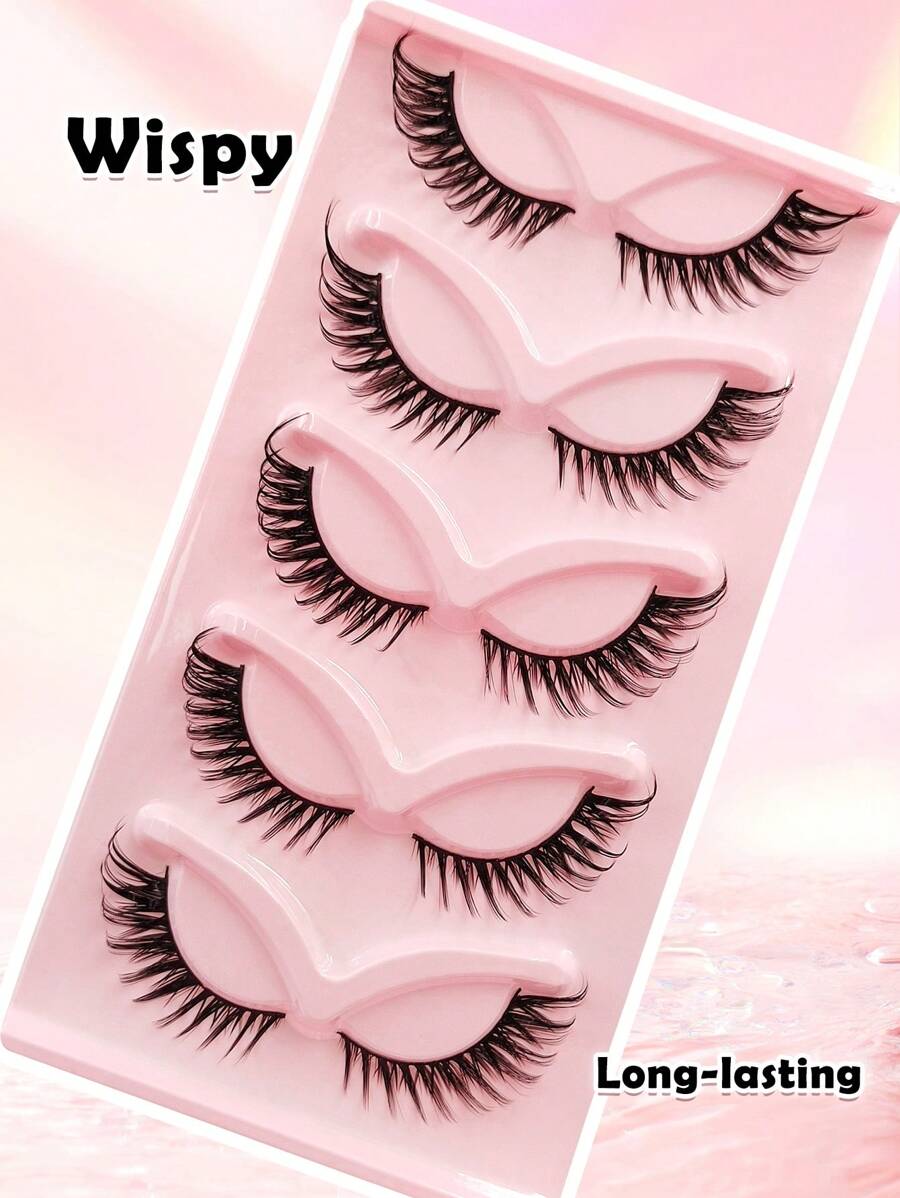5 Pairs Cat Eye Lashes Winged End Eye Elongated Wispy Eyelashes Natural ...