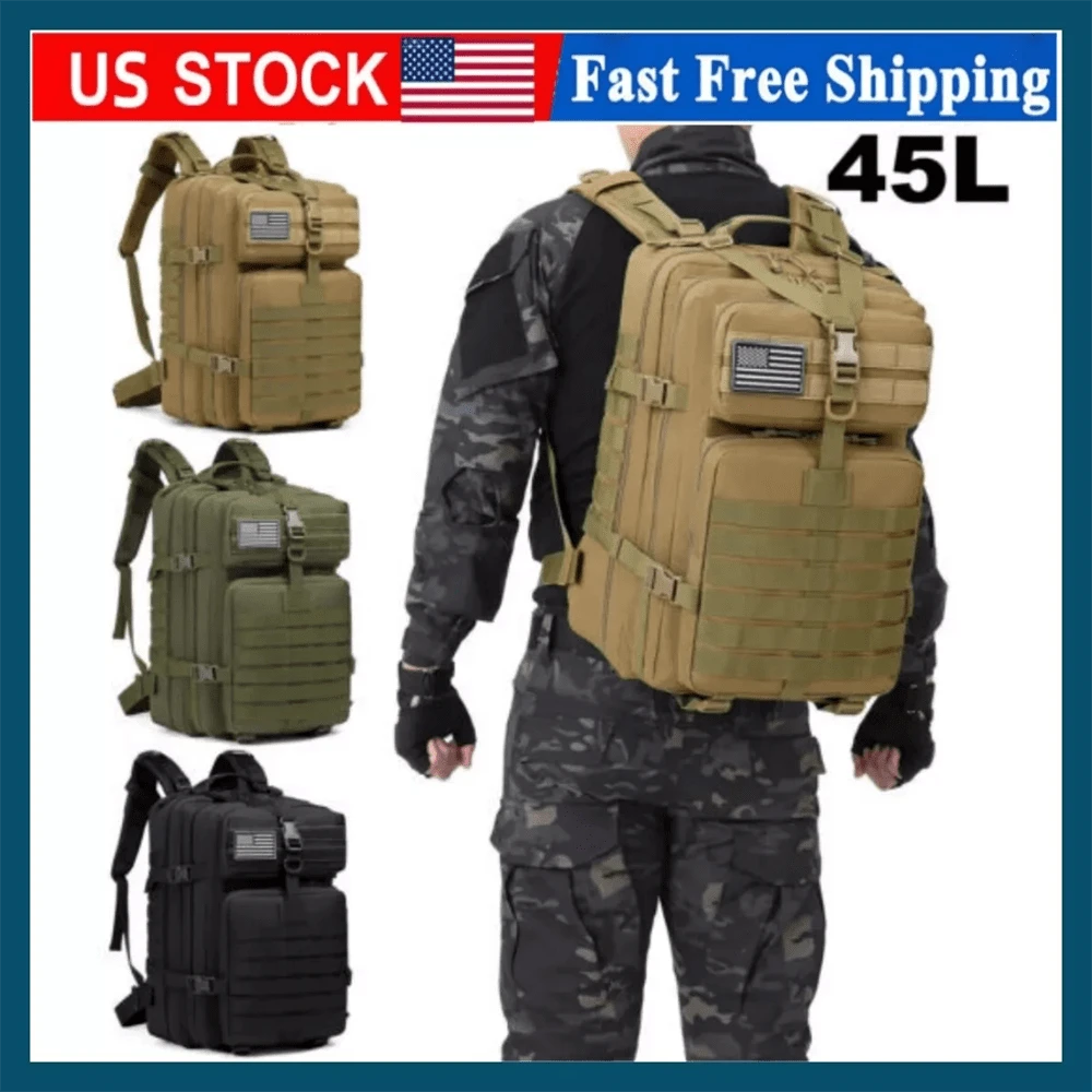 45L Large Military Grade Tactical Backpack 3-Day Army Assault Pack With ...