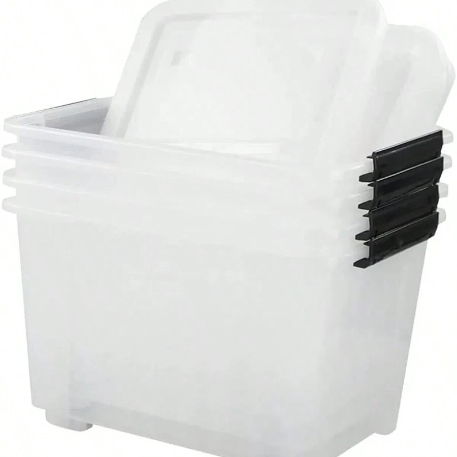 30 L Plastic Storage Box With Lid, 4-Pack Wheeled Clear Plastic Boxes ...