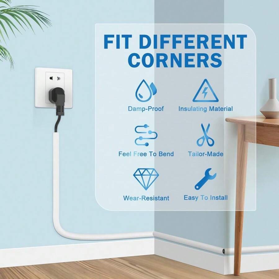 1pc 78.74inch Self-Adhesive Cable Management Strip - Sleek White Cord ...