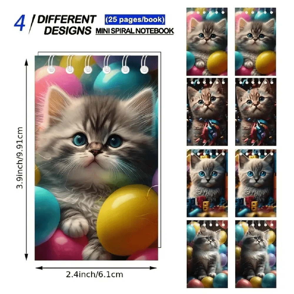 12 Pcs 4-Style Mini Spiral Notebooks, Cute Cat Design, Small Pocket ...