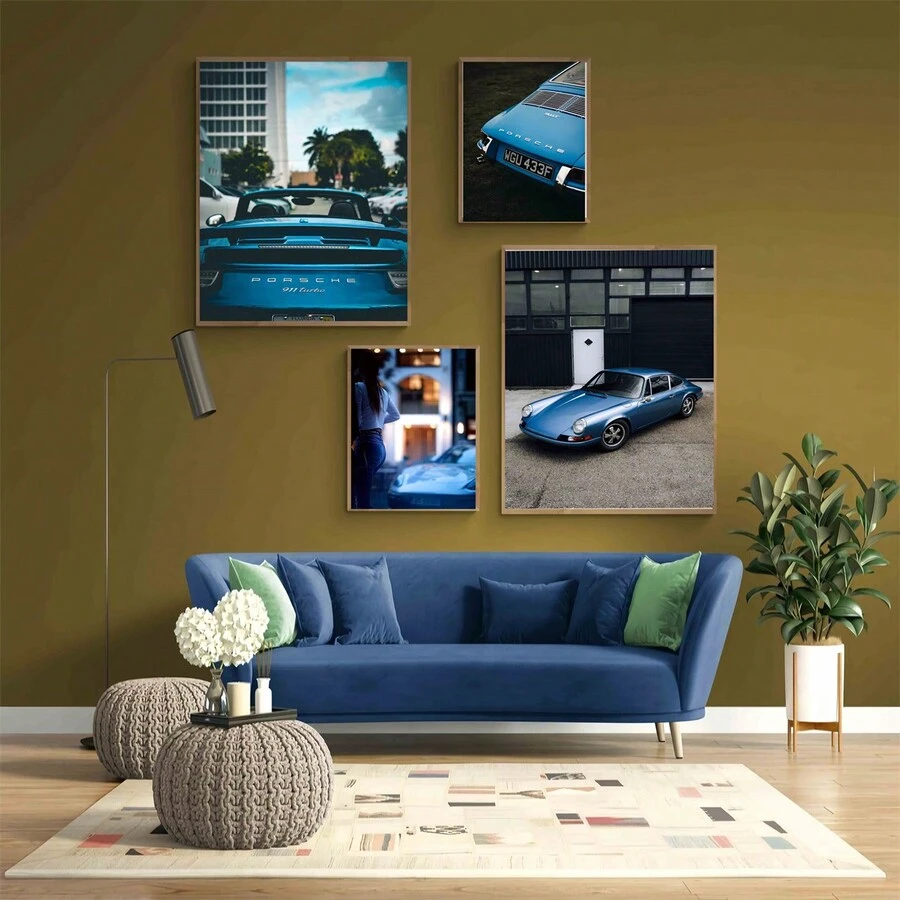 Porsche 1PC Frameless ,Vintage Porsche 911 Poster, Gift For Dad, Blue ...