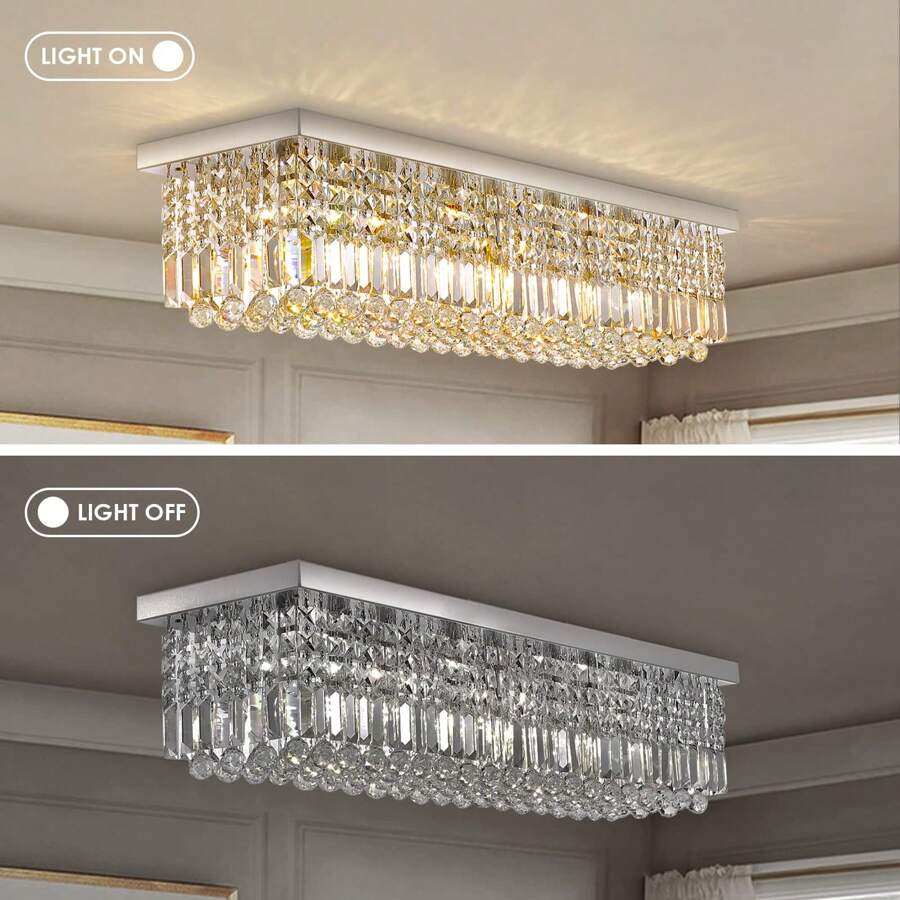 Silver Rectangle Chandelier, Modern Crystal Raindrop Chandelier With K9 ...
