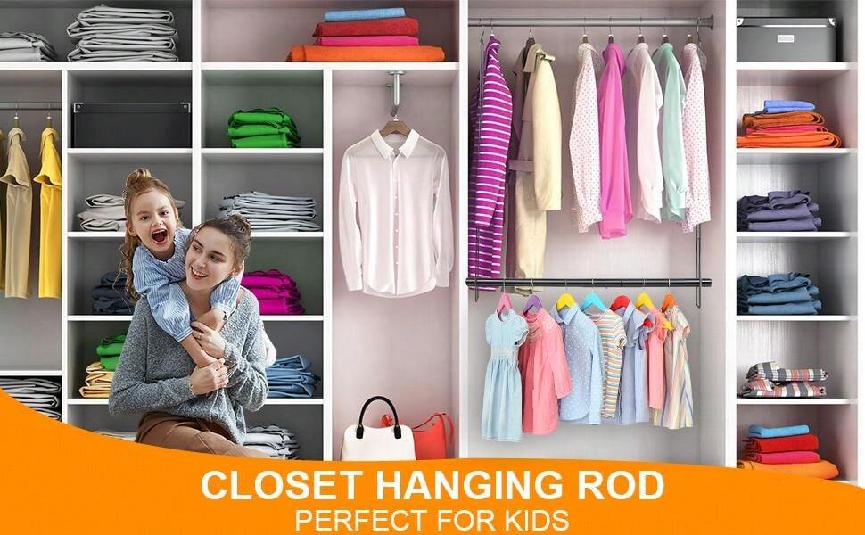 Closet Hanging Rod, Wide Extension Closet Hanging Organizer,6 Height ...