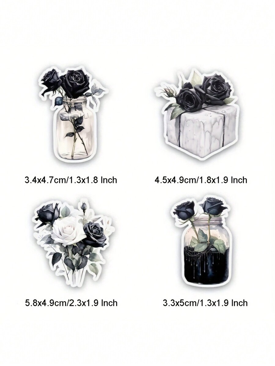 40 Pcs Per Pack Dark Aesthetic Black Rose Stickers For Bullet Journal ...