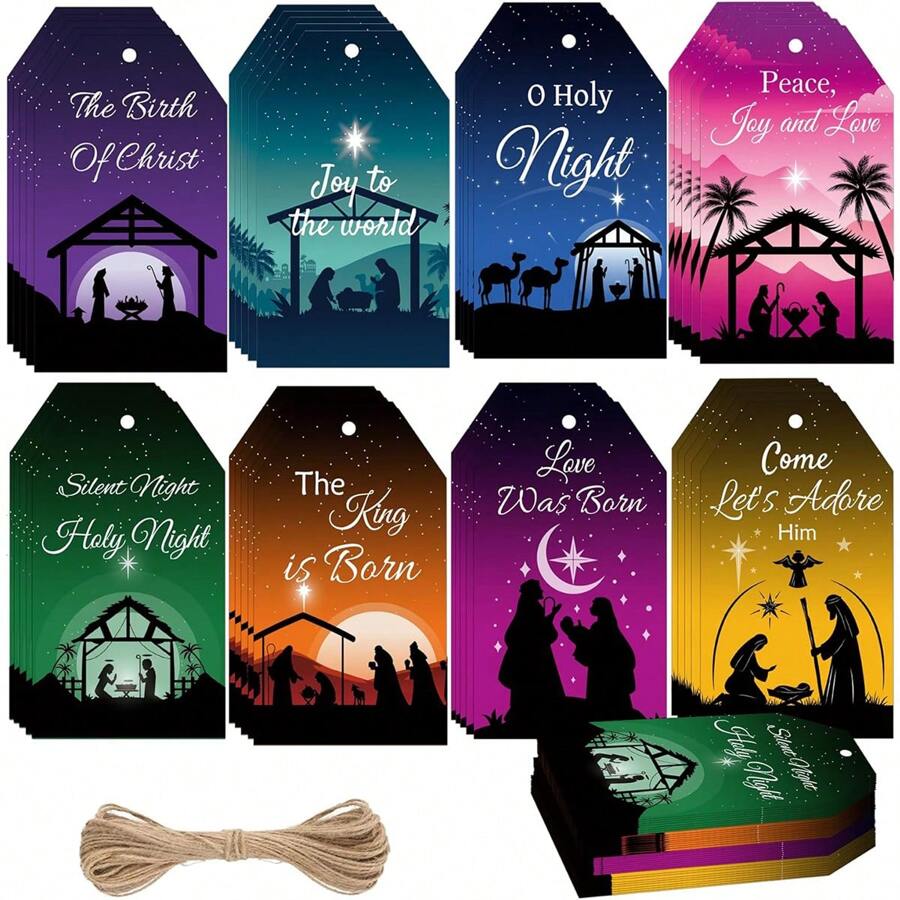 Christmas Paper Gift Tags Nativity Present Tags With String Birth Of ...