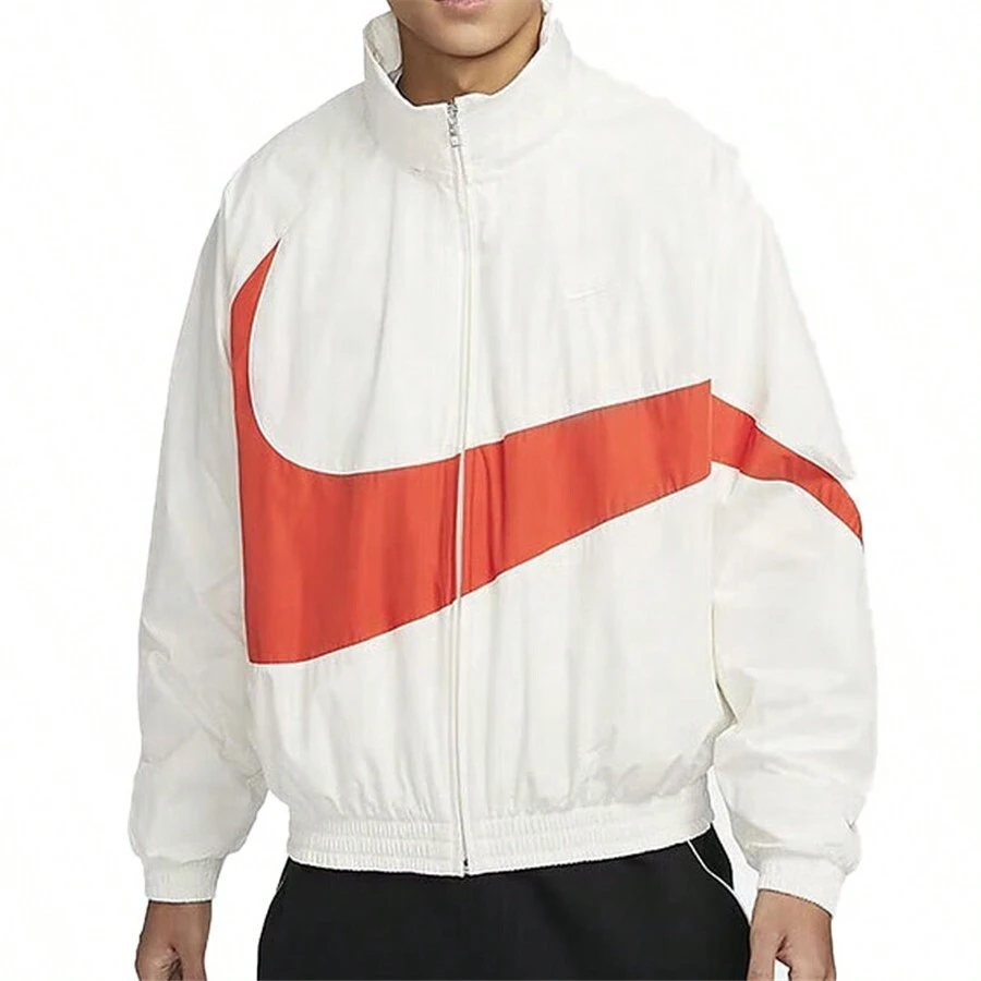 Nike Swoosh Logo Windbreaker Zip Up Jacket, Boyfriend Style Men, Sail ...
