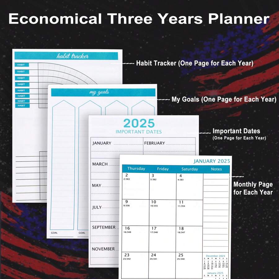 2025-2027 Monthly Planner - 3 Years Monthly Planner, 2025-2027 Calendar ...