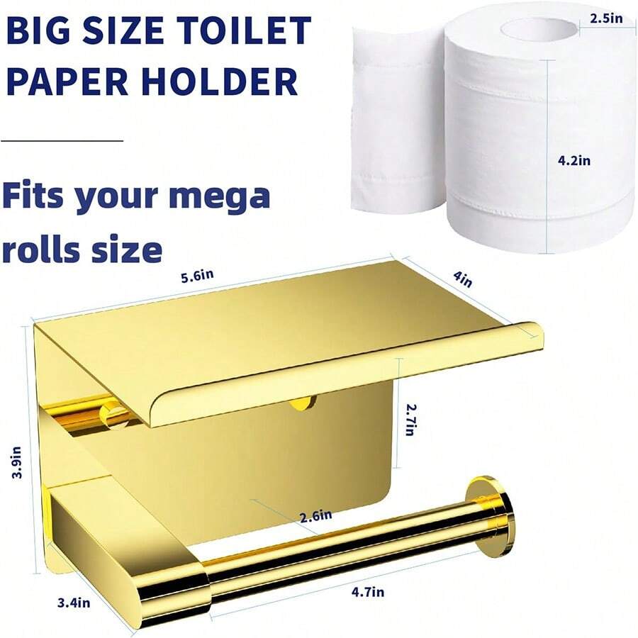 1個 トイレットペーパーホルダー 携帯電話棚付き + ティッシュロールフック、粘着テープまたはネジ壁掛け式トイレットペーパーディスペンサー ...