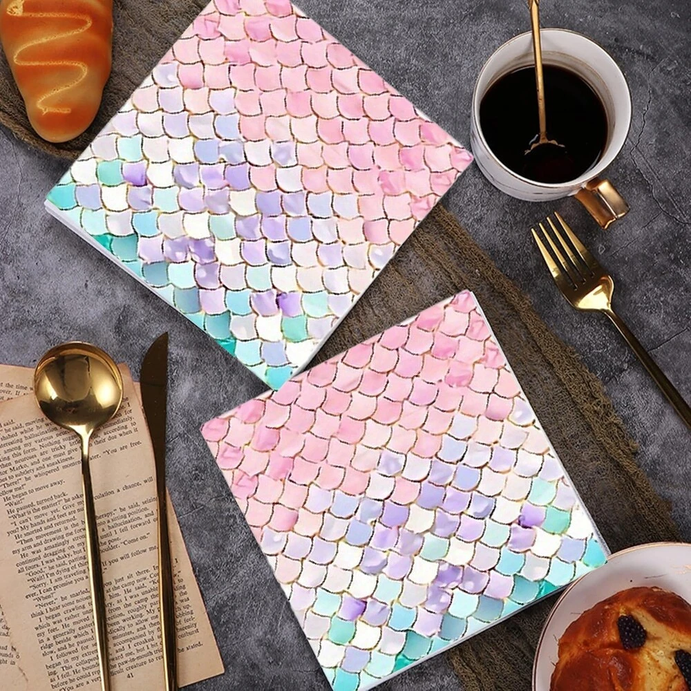 20/40pcs Sea Ocean Themed Pink Mermaid Scale Pattern Disposable ...