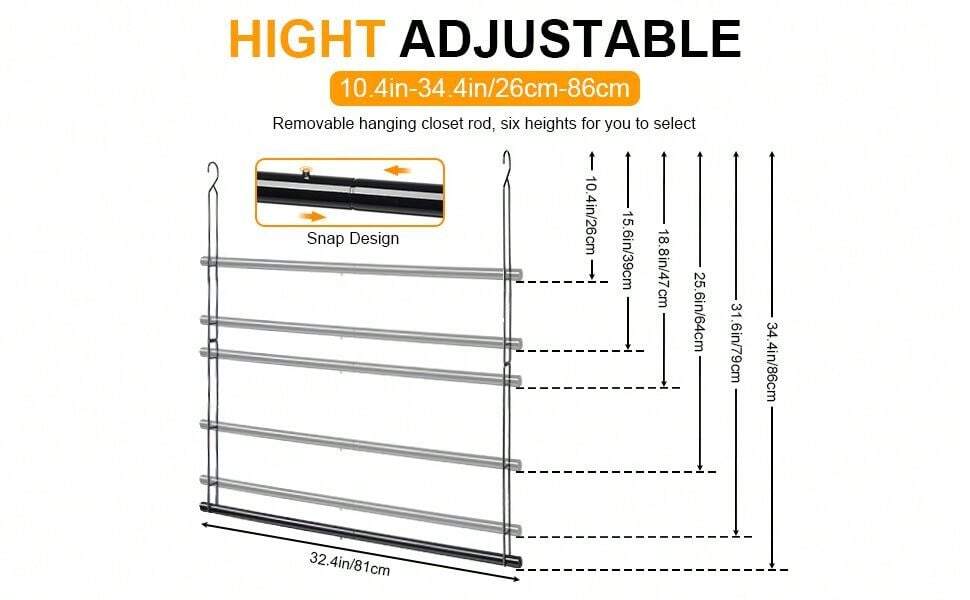 Closet Hanging Rod, Wide Extension Closet Hanging Organizer,6 Height ...