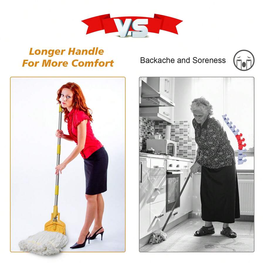 Mop Handle, Wet Mops Heavy Duty Loop-End String Mop Head Surface Floor ...