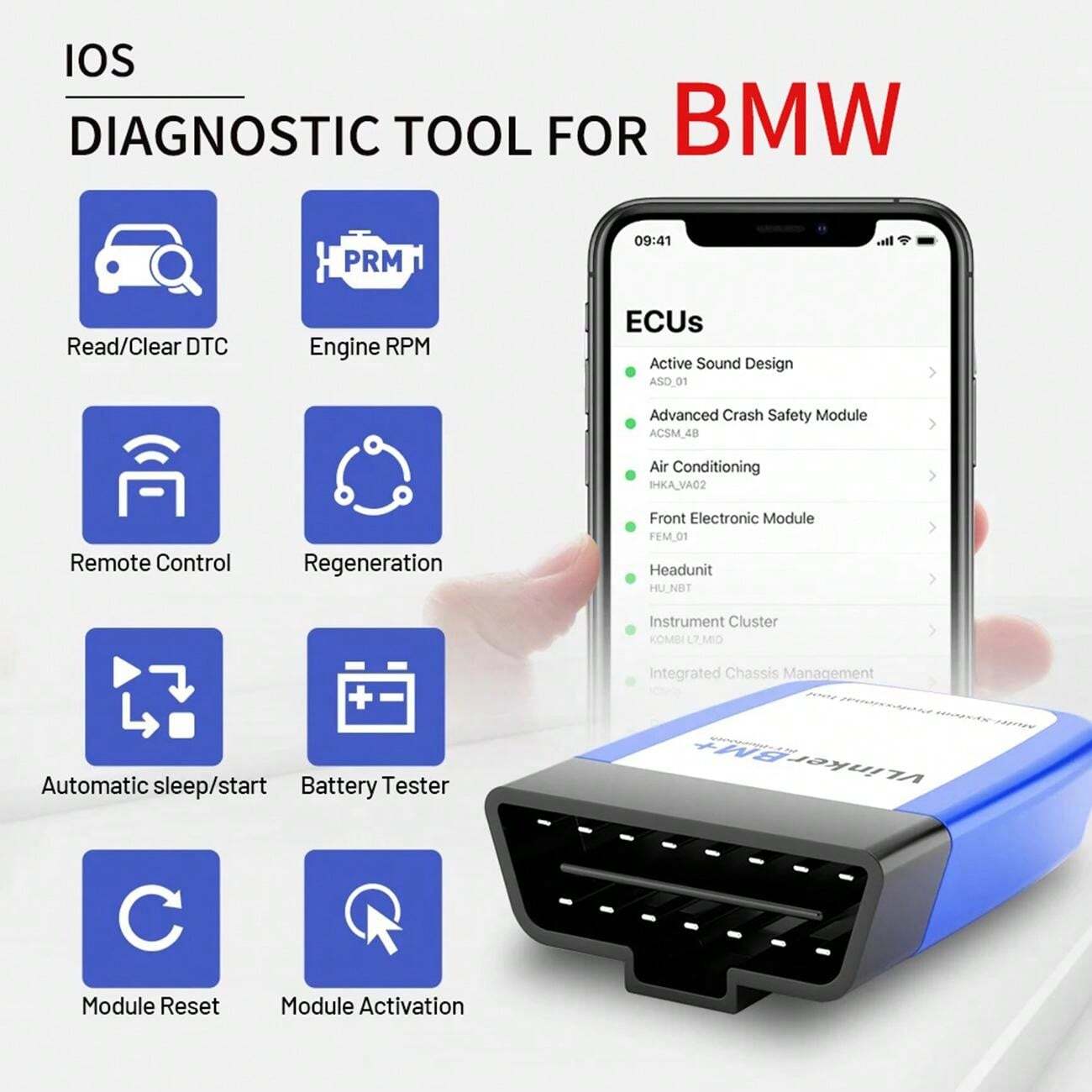 VLinker BM ELM327 para BMW Scanner Wifi Bluetooth 4.0 OBD2 OBD 2 Carro ...