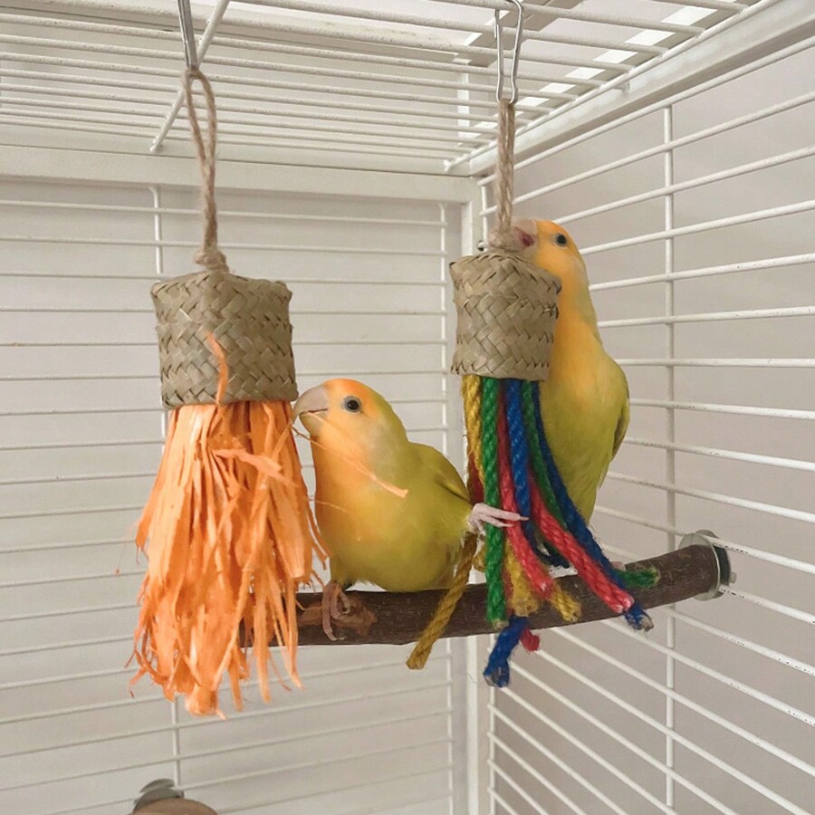 1pc Woven Square Corn Husk/Rope Interlock Chew Toy For Bird Cage ...