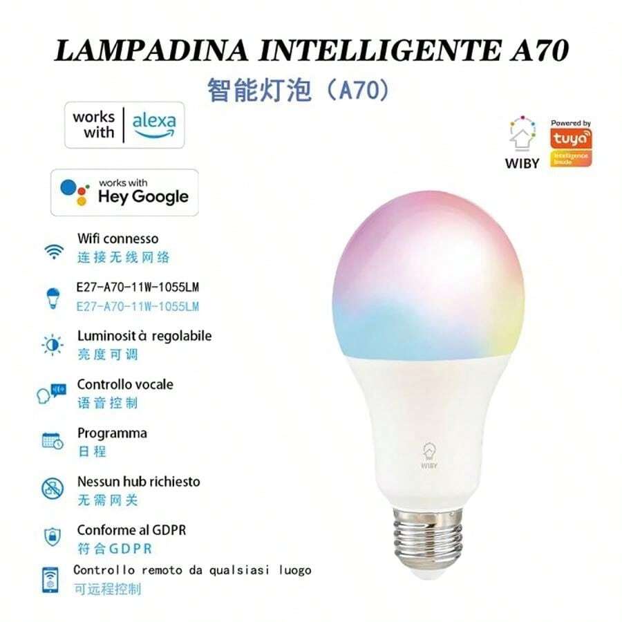 WIBY LAMPADINA SMART A70 SMART BULB A70 LAMPADINA E27 LAMPADINA LED E27 ...