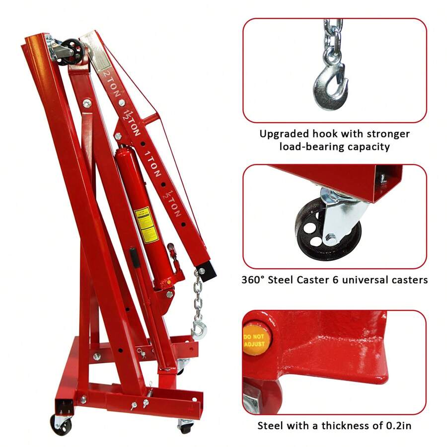 Engine Hoist, 2 Ton Folding Cherry Picker Shop Crane Hoist Lift, Heavy ...