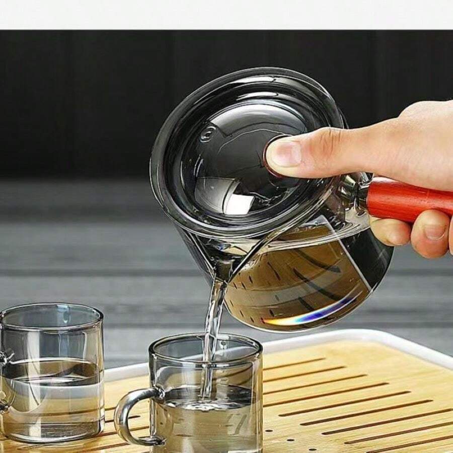 High Borosilicate Transparent Side Wood Handle Teapot, Household Tea ...