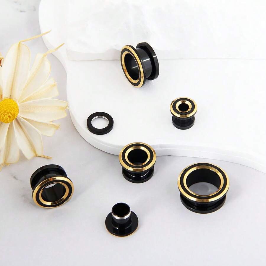BLACK SURGICAL STEEL EXPANDER WITH GOLDEN DETAILS | SHEIN USA