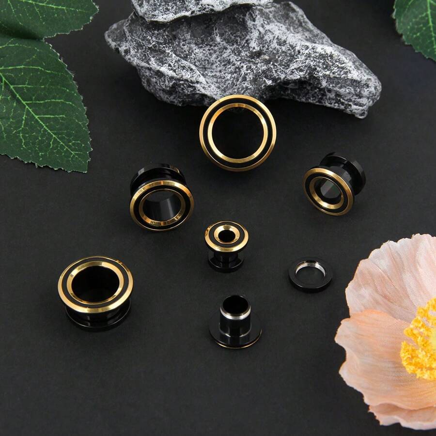 BLACK SURGICAL STEEL EXPANDER WITH GOLDEN DETAILS | SHEIN USA