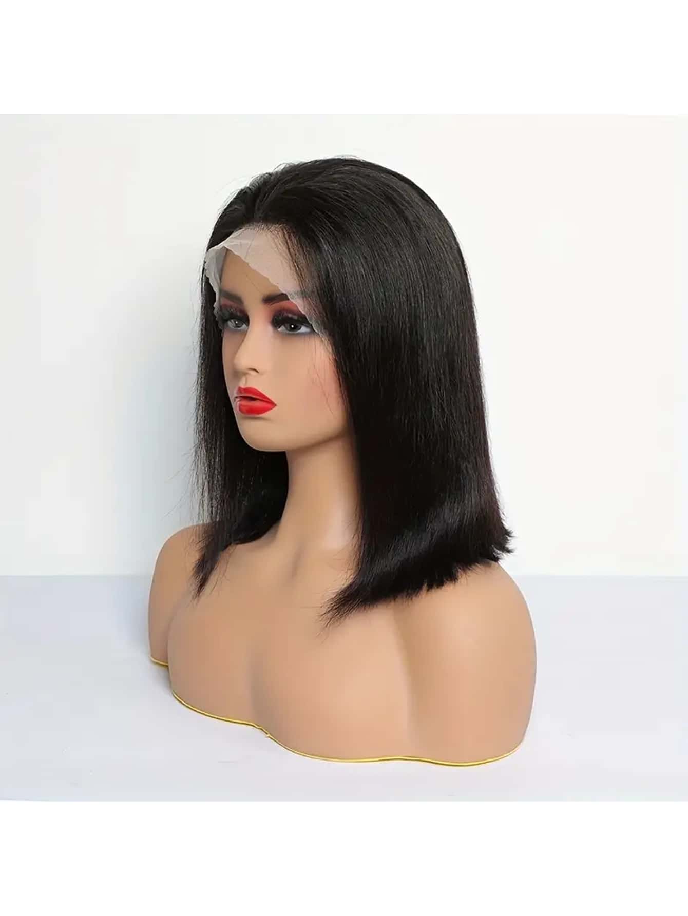 13X4 Sheer Lace Forehead Bob Wig Natural Black Color 200% Straight Bob ...