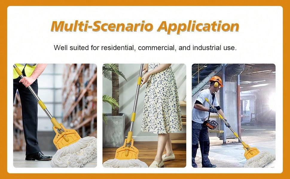 Mop Handle, Wet Mops Heavy Duty Loop-End String Mop Head Surface Floor ...