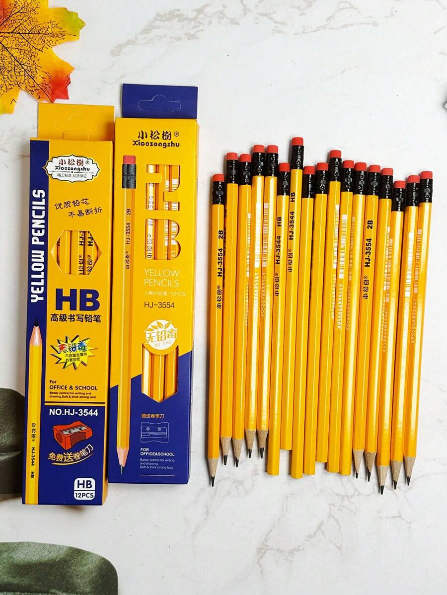 12 Classic Minimalist Daily HB/2B Pencils With Eraser+1 Pencil ...