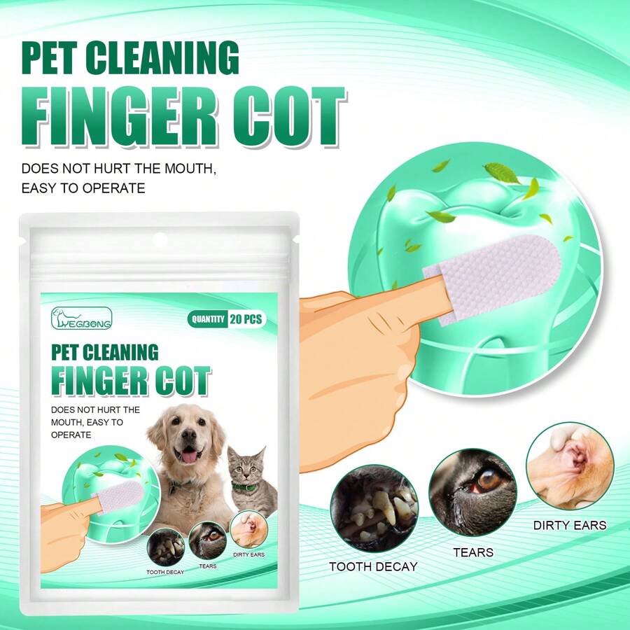 20pcs Pet Teeth Cleaning Finger Cots For Cats And Dogs To Remove Dental ...