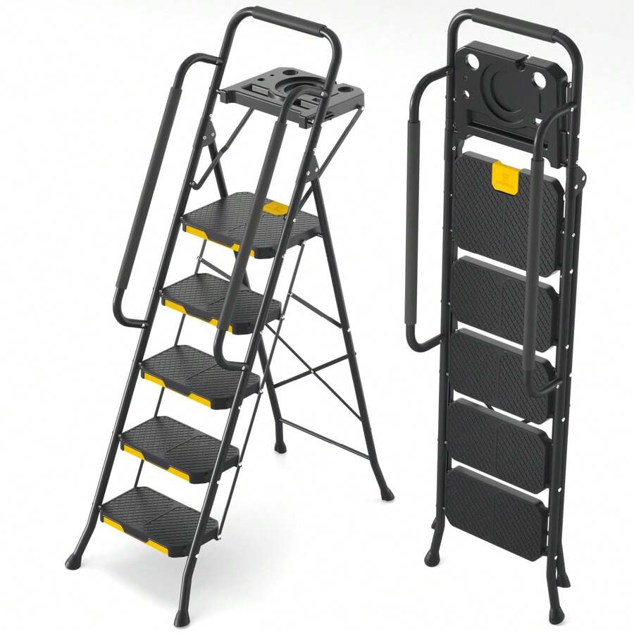 TOOLF TOOLF 5 Step Ladder With Tool Platform, Folding Step Stool With ...